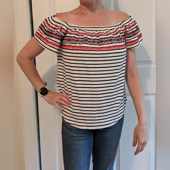 THML | Tops | Nwt Thml Mirah Offtheshoulder Embroidered Cotton Blend ...